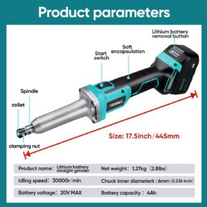 YIDEBAO 20V Max Die Grinder Heavy Duty Straight Grinder Tool Set with 4.0Ah Battery Charger and Wrench