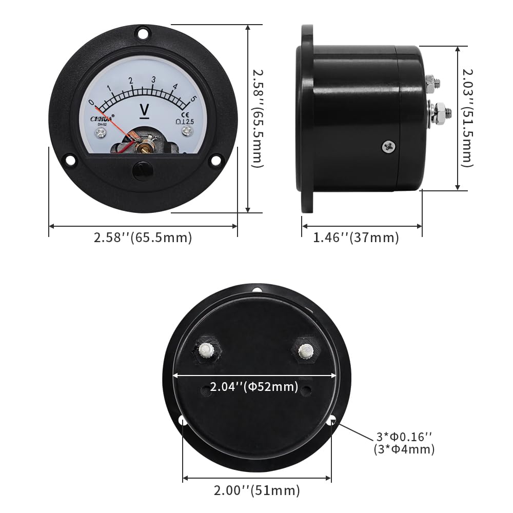 CHHUA Analog Voltmeter DH-52 0-5V DC Volt Meter Gauge Circular Panel Voltage Meter Voltage Tester for Shipping Circuit Testing Mechanical Equipment