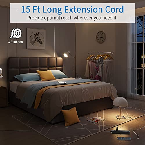 Flat Cord Power Strip with USB Bundle, NTONPOWER Flat Plug Power Strip with 15 Ft Extra Long Thin Extension Cord Under Rug, Carpet, Door, 3/4 Outlets 2 USB Charging Station for Home Office, Black