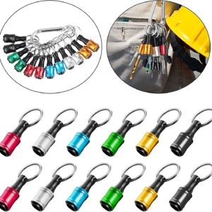 Linkstyle 12PCS 1/4 Inch Hex Shank Screwdriver Bits Holder Extension Bar Keychain Screw Adapter Drill Fast Change Portable Hand-held Bit Holder for Electric Screwdrivers and Drill Bit (6 Colors)