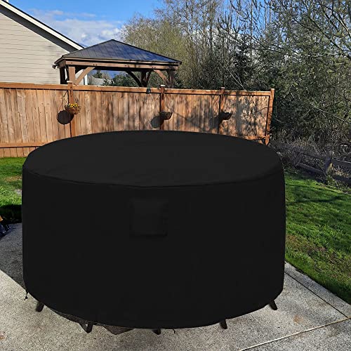 ‎Izzybang 94 Inch Tall Round Patio Bar Height Table and Chair Set Cover Heavy Duty Waterproof High Outdoor Table Chair Set Covers, 94inch Diameter x 45inch H, Black (IZ-001-B)