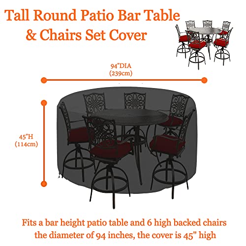 ‎Izzybang 94 Inch Tall Round Patio Bar Height Table and Chair Set Cover Heavy Duty Waterproof High Outdoor Table Chair Set Covers, 94inch Diameter x 45inch H, Black (IZ-001-B)