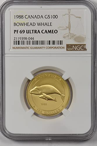 1988 CA Canada 1988 100 Dollars gold Bowhead whale animal NGC Proof 69 Ultra Cameo 0.25oz gold NG1220 DE FAIR NGC