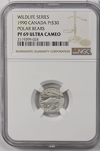 Collectible Coin Canada 1990 $30 platinum NGC Proof 69UC Polar bear.0.1oz platinum. Wildlife series NG1237