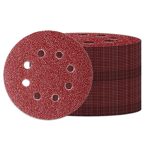 50Pcs 125mm 8 Holes Sanding Discs Pads Sanding Sheets, 5 Inch 40 Grits Hook and Loop Sandpaper Sheet for Random Orbital Sander.