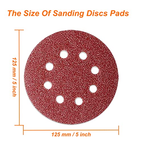 50Pcs 125mm 8 Holes Sanding Discs Pads Sanding Sheets, 5 Inch 40 Grits Hook and Loop Sandpaper Sheet for Random Orbital Sander.