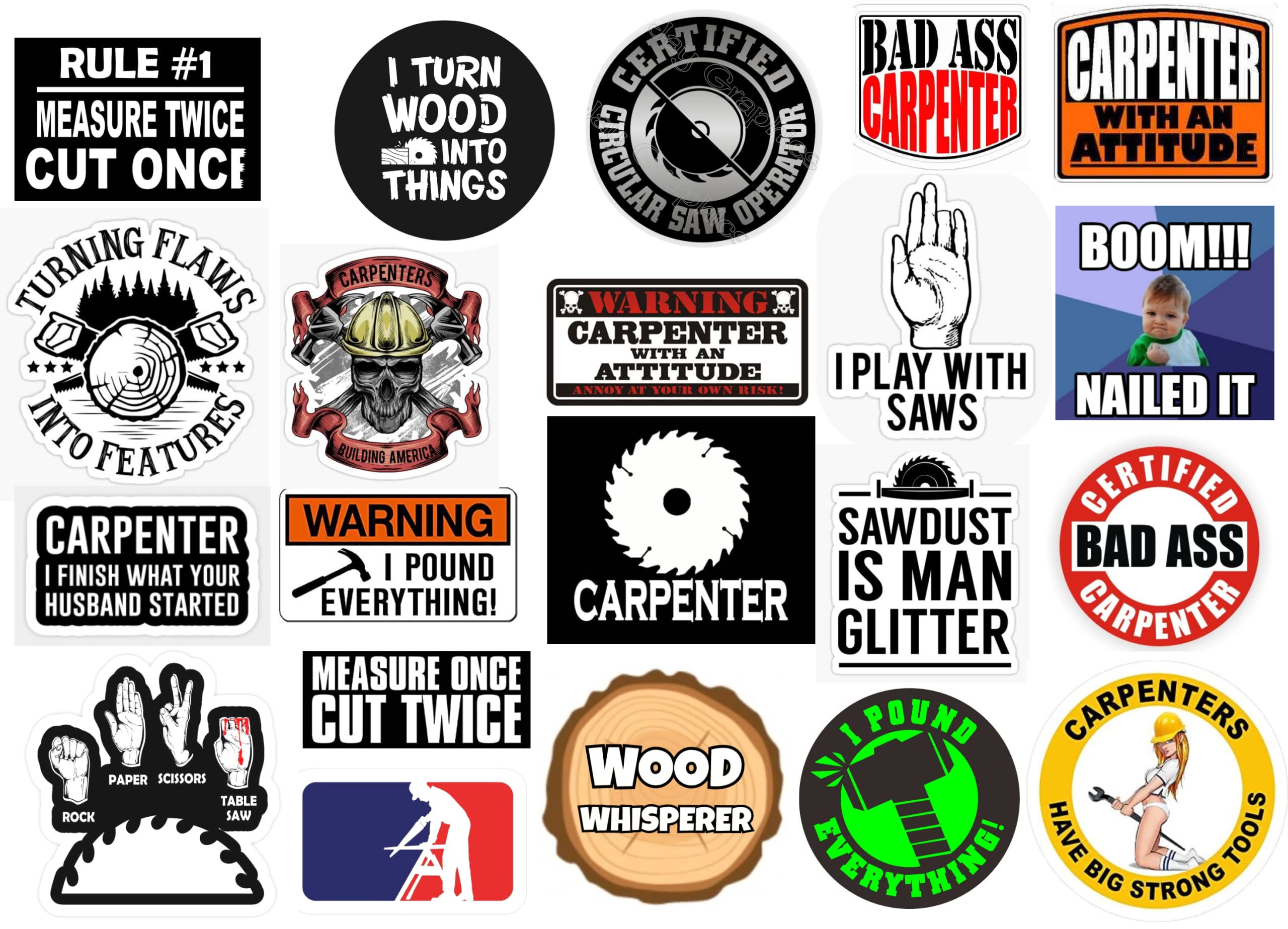 21 pcs Carpenter Stickers for Hard Hat, Funny Carpenter Helmet Decals for Hard Hat, Window, Car Bumper, Truck, Carpenters Union Decals