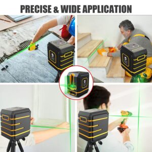 MOOCK Laser Level with Self Leveling & Manual Mode, 100ft High Visibility Green Beam Lazer Leveler Tool Horizontal, Vertical, Cross Line Laser for Picture Hanging, Construction, 360° Magnetic Base