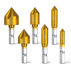 deventorz countersink drill bit, countersink drill bit set with 82 degree center countersink bits for wood quick change bit 6mm - 19mm 6 pcs