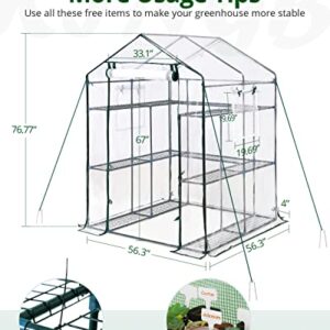 KING BIRD Upgraded Walk-in Greenhouse for Outdoors, Thickened PE Cover & Heavy Duty Powder-Coated Steel, w/ Zippered Mesh Door & Screen Windows, 14 Sturdy Shelves for Garden, 4.7 x 4.7 x 6.4 FT, Clear