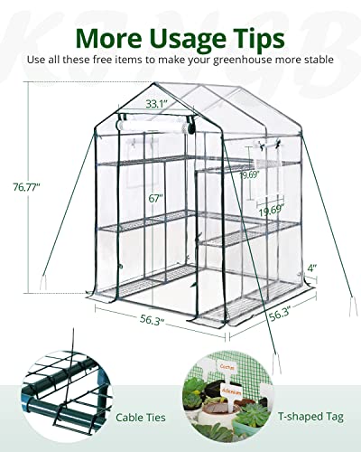 KING BIRD Upgraded Walk-in Greenhouse for Outdoors, Thickened PE Cover & Heavy Duty Powder-Coated Steel, w/ Zippered Mesh Door & Screen Windows, 14 Sturdy Shelves for Garden, 4.7 x 4.7 x 6.4 FT, Clear