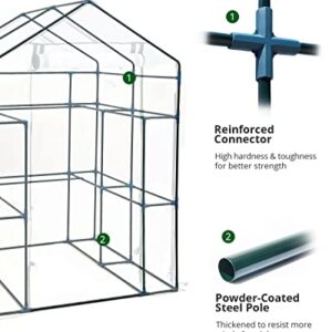 KING BIRD Upgraded Walk-in Greenhouse for Outdoors, Thickened PE Cover & Heavy Duty Powder-Coated Steel, w/ Zippered Mesh Door & Screen Windows, 14 Sturdy Shelves for Garden, 4.7 x 4.7 x 6.4 FT, Clear