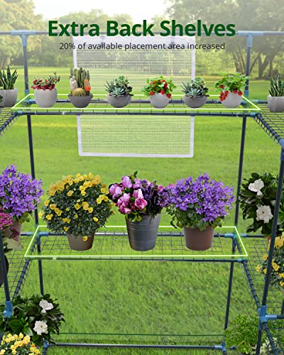 KING BIRD Upgraded Walk-in Greenhouse for Outdoors, Thickened PE Cover & Heavy Duty Powder-Coated Steel, w/ Zippered Mesh Door & Screen Windows, 14 Sturdy Shelves for Garden, 4.7 x 4.7 x 6.4 FT, Clear