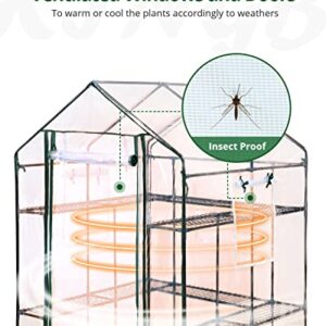 KING BIRD Upgraded Walk-in Greenhouse for Outdoors, Thickened PE Cover & Heavy Duty Powder-Coated Steel, w/ Zippered Mesh Door & Screen Windows, 14 Sturdy Shelves for Garden, 4.7 x 4.7 x 6.4 FT, Clear