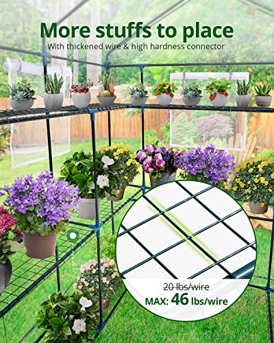 KING BIRD Upgraded Walk-in Greenhouse for Outdoors, Thickened PE Cover & Heavy Duty Powder-Coated Steel, w/ Zippered Mesh Door & Screen Windows, 14 Sturdy Shelves for Garden, 4.7 x 4.7 x 6.4 FT, Clear