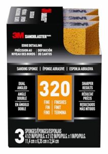 3m sandblaster dual angle sanding sponge gold, 4.5 in. x 2.5 in. x 1 in., 320 grit, 3/pack