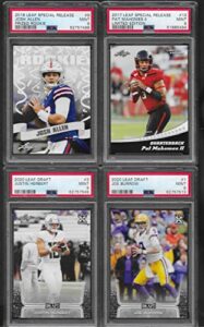 psa josh allen patrick"pat" mahomes justin herbert & joe burrow leaf 4 card rookie lot graded psa mint 9 young hot quartebacks