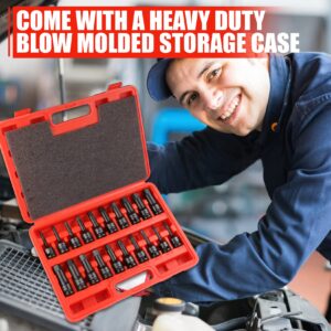 C&T 20 Piece 1/2" Drive Master Impact Hex Driver Set, SAE Metric Hex Head Impact Driver Bit Set 1/4" - 3/4", 6mm - 19mm, Cr-Mo Steel Drive Allen Bit Socket Set with Dual Size Markings and Storage Case