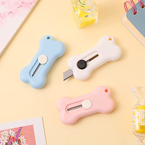 6Pcs Retractable Mini Utility Knife Bones Shaped Box Cutter Cute Letter Opener Paper Envelope Cutter with Keychain Hole