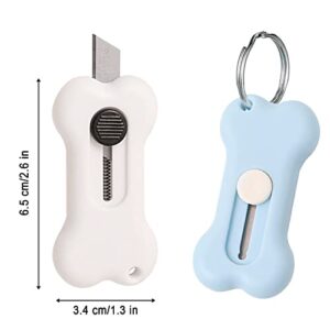 6Pcs Retractable Mini Utility Knife Bones Shaped Box Cutter Cute Letter Opener Paper Envelope Cutter with Keychain Hole