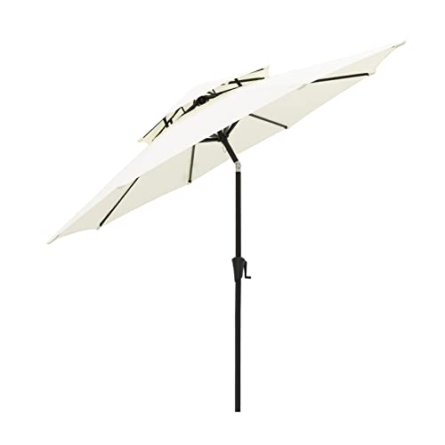 FLAME&SHADE 9 ft Double Top Outdoor Market Patio Table Umbrella with Tilt, Ivory