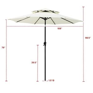 FLAME&SHADE 9 ft Double Top Outdoor Market Patio Table Umbrella with Tilt, Ivory