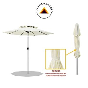 FLAME&SHADE 9 ft Double Top Outdoor Market Patio Table Umbrella with Tilt, Ivory