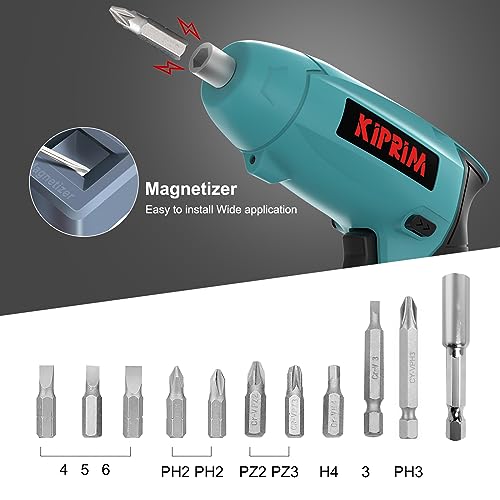 Small 4V Electric Screwdriver,Kiprim ES3 Cordless Screwdriver Tool with Rechargeable Battery,LED Front Light & Power Display Light for Home DIY Blue