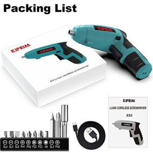 Small 4V Electric Screwdriver,Kiprim ES3 Cordless Screwdriver Tool with Rechargeable Battery,LED Front Light & Power Display Light for Home DIY Blue