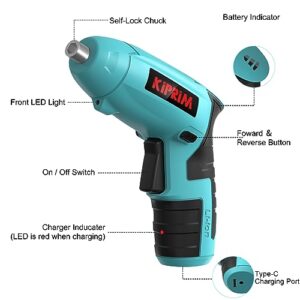 Small 4V Electric Screwdriver,Kiprim ES3 Cordless Screwdriver Tool with Rechargeable Battery,LED Front Light & Power Display Light for Home DIY Blue