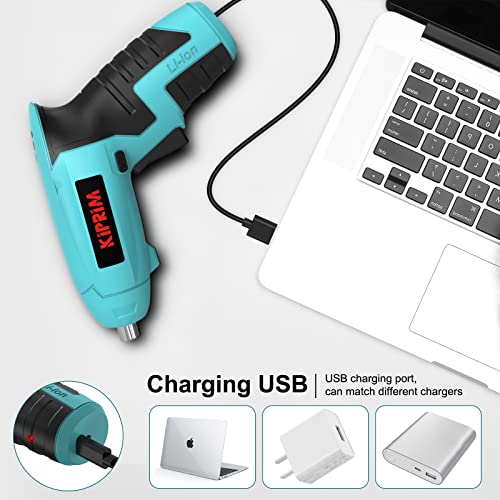 Small 4V Electric Screwdriver,Kiprim ES3 Cordless Screwdriver Tool with Rechargeable Battery,LED Front Light & Power Display Light for Home DIY Blue