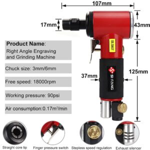 BaiNuo Pneumatic Angle Die Grinder - Right Angle Grinder Machine | ¼” Air Inlet Variable Speed Pneumatic Grinding Machine with 1/4" And 1/8" Collet, New Version Air Tool Set (Red)