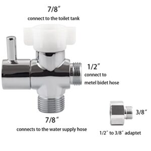 Hsmhose Bidet T Adapter with Shut off Valve,Metal T Valve for Bidet 7/8” X 7/8” X 1/2”or 3/8”,Tee Connector Bidet Attachment for Toilet