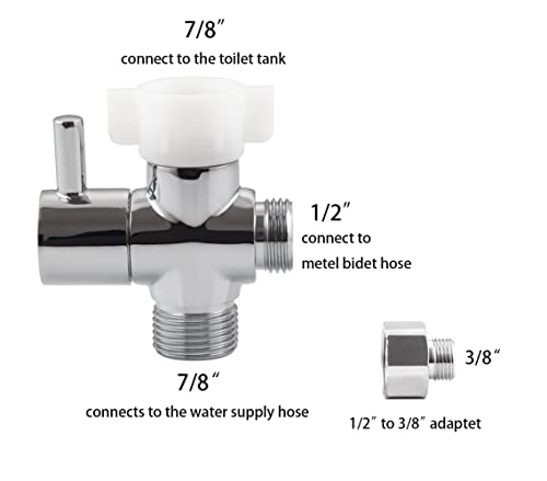 Hsmhose Bidet T Adapter with Shut off Valve,Metal T Valve for Bidet 7/8” X 7/8” X 1/2”or 3/8”,Tee Connector Bidet Attachment for Toilet