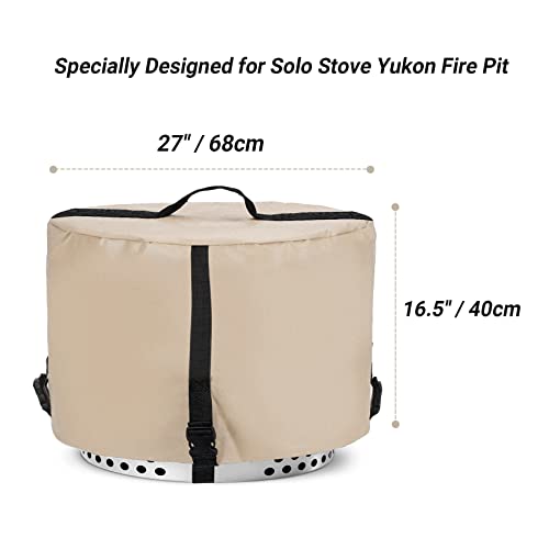 Stanbroil Fire Pit Cover, 27" Outdoor Round Patio Fire Bowl Cover, Heavy Duty 600D Polyester with PVC Coating Material Waterproof Shelter - Great for Solo Stove Yukon, Bonfire, Fire Place - Beige