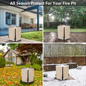 Stanbroil Fire Pit Cover for Solo Stove Bonfire, Outdoor Round Patio Fireplace Shelter Cover with Straps and Handle, Waterproof and Windproof, Beige