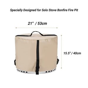 Stanbroil Fire Pit Cover for Solo Stove Bonfire, Outdoor Round Patio Fireplace Shelter Cover with Straps and Handle, Waterproof and Windproof, Beige