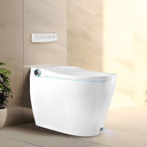 bidetmate 6000 intelligent elongated bidet toilet – hands-free open/close – instant heated water, dryer, & seat – quick drying cyclone-dri tech, walk away auto power-flush, auto night light - w/remote