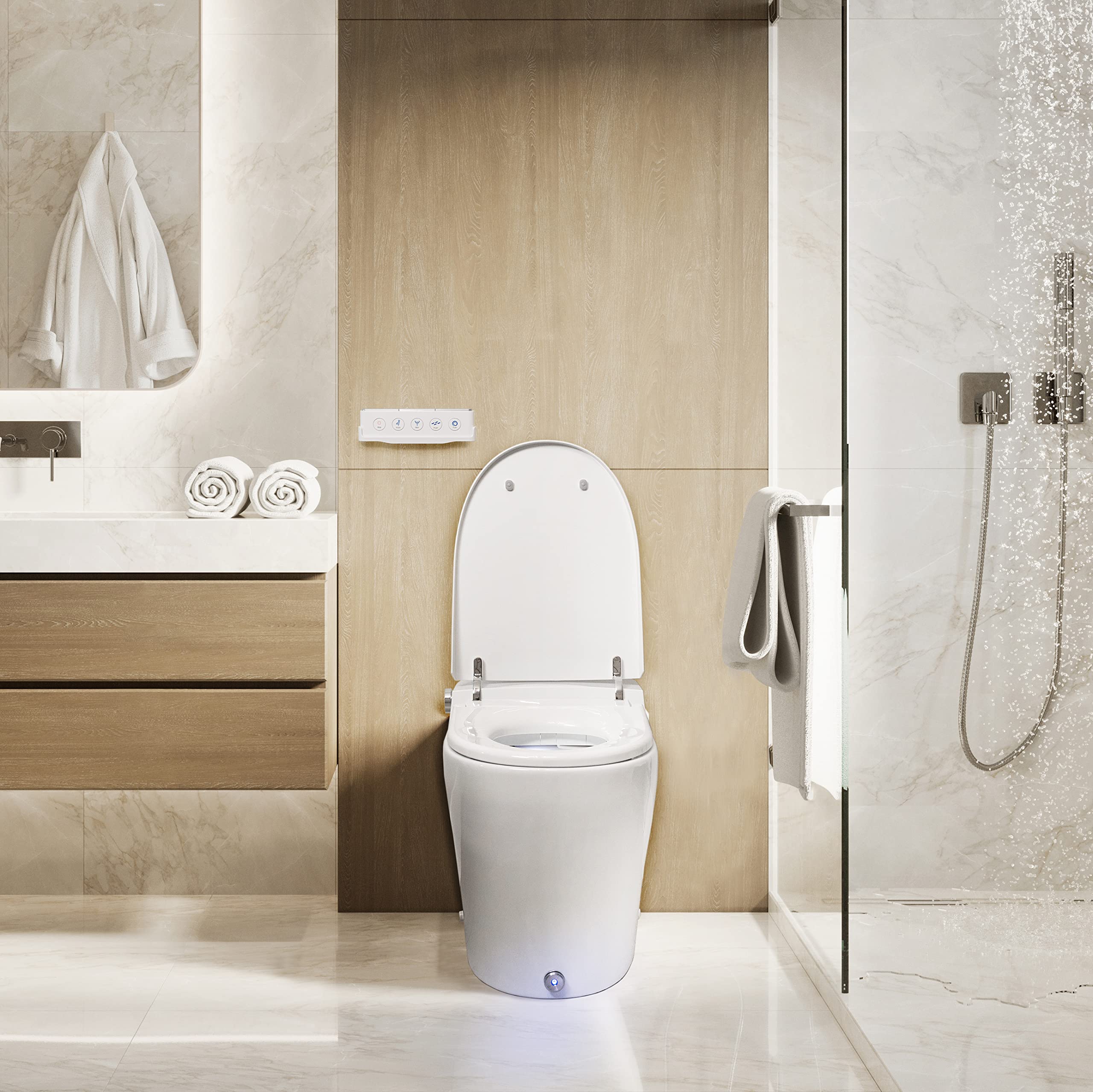 BidetMate 6000 Intelligent Elongated Bidet Toilet – Hands-Free Open/Close – Instant Heated Water, Dryer, & Seat – Quick Drying Cyclone-Dri Tech, Walk Away Auto Power-Flush, Auto Night Light - w/Remote