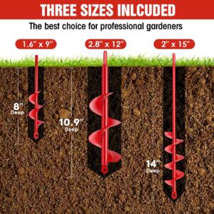 Royars Upgrade 3pcs Auger Drill Bit for Planting Garden Bulb Planter Tool Post Hole Digger Bulb Planter Tool 1.6"x9" 2"x15" and 2.8"x12" for Sand/Wet/Dry Soil