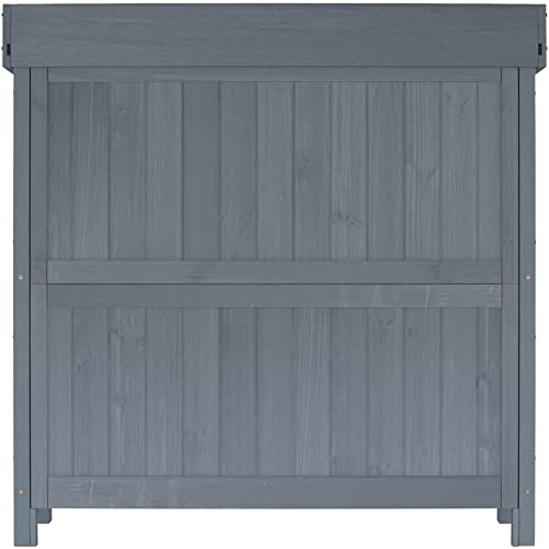 GOOD LIFE USA Outdoor Garden Patio Wooden Storage Cabinet Furniture Waterproof Tool Shed with Potting Benches Outdoor Work Station Table (Gray)