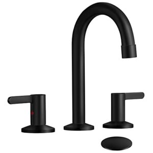 black bathroom faucet 3 hole kpaida 8 inch bathroom faucet matte black widespread faucet for bathroom sink with drain, 2 handle vanity faucet, bf012-1-bk