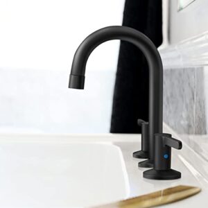 Black Bathroom Faucet 3 Hole KPAIDA 8 Inch Bathroom Faucet Matte Black Widespread Faucet for Bathroom Sink with Drain, 2 Handle Vanity Faucet, BF012-1-BK