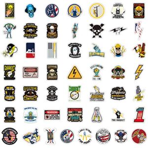 50pcs Electrician Stickers for Hard Hats, Funny Cool Waterproof Vinyl Decals for Helmet Tool Box Truck Vehicles Laptop Notebook Skateboard Motorcycle Bike Water Bottles