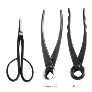 Wazakura Made in Japan 5PCS Bonsai Tool Kit with Roll Bag: Yasugi Steel Satsuki Bonsai Scissors, Concave Branch Cutter, Knob Cutter, Wire Cutter, Tweezers - 5 Tools Satsuki Set with Case