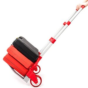 Portable Aluminium Cart Folding Dolly Push Truck Hand Collapsible Trolley Luggage (Red)