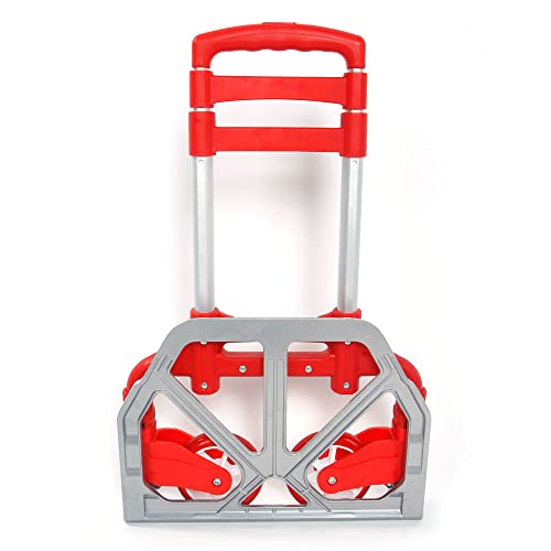 Portable Aluminium Cart Folding Dolly Push Truck Hand Collapsible Trolley Luggage (Red)