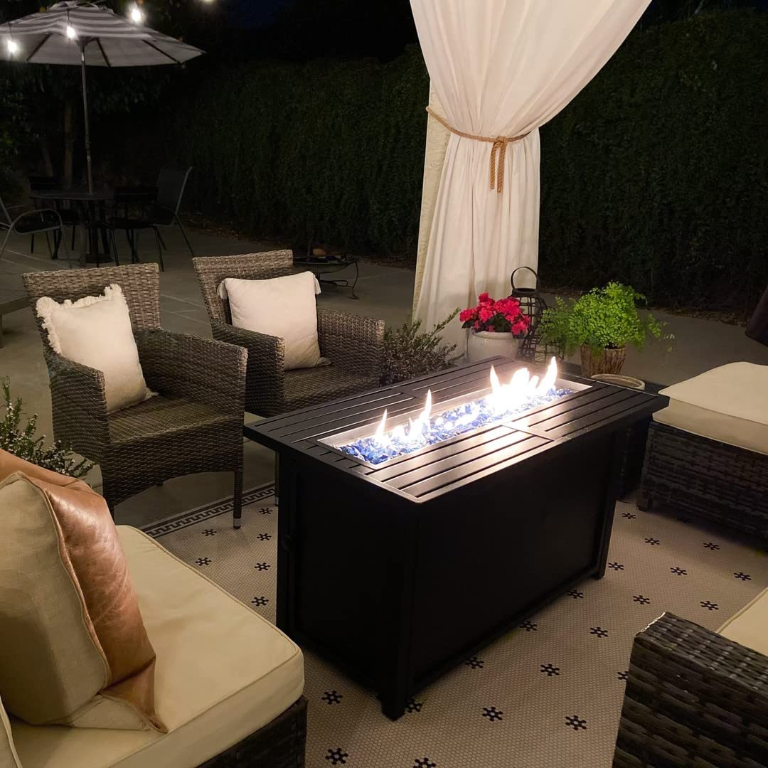 Sophia & William Propane Gas Fire Pit Table 45 Inch 50,000BTU Rectangular Outdoor Firepits for Outside Patio with Lid and Blue Fire Glass, Black