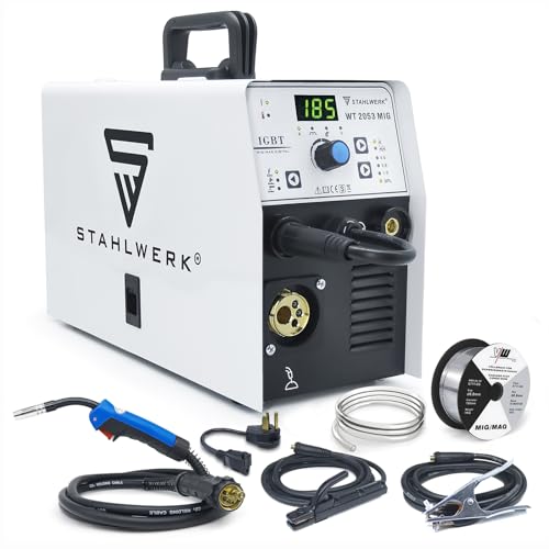 S STAHLWERK 185A Mig Welder 3 in 1 Flux MIG/Solid Wire/Lift TIG/Stick Welder 110V/220V Dual Voltage Gas/Gasless Welding Machine, White