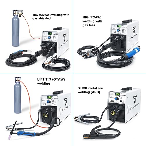 S STAHLWERK 185A Mig Welder 3 in 1 Flux MIG/Solid Wire/Lift TIG/Stick Welder 110V/220V Dual Voltage Gas/Gasless Welding Machine, White